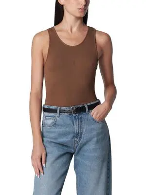 Saint Laurent Cassandre Ribbed Cotton Jersey Tank Top - Brown