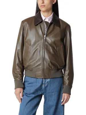 Bottega Veneta Glossy Lamb Leather Bomber Jacket - Green