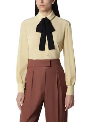 Valentino Garavani Valentino Silk Bow Detail Shirt Beige