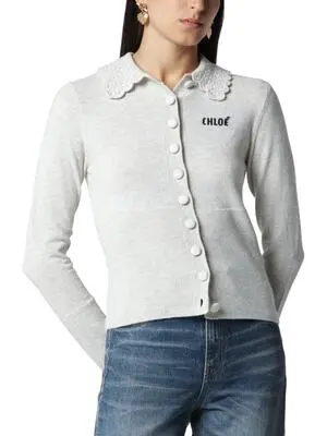 Chloé Slim-fit Logo Wool Cardigan - Grey