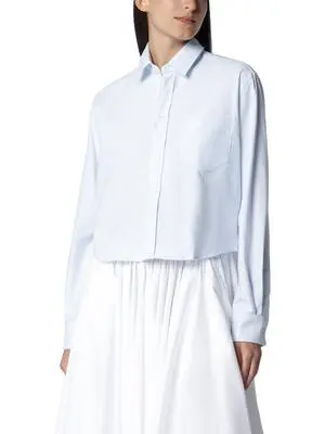 AMI Paris Cropped Striped Shirt - Light Blue