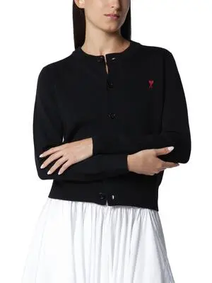 AMI Paris Wool De Coeur Cardigan - Black