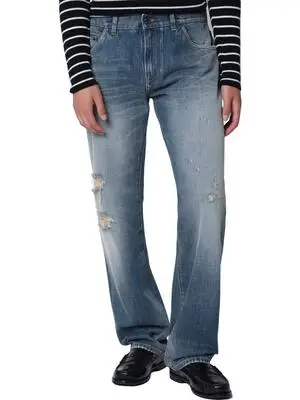 Dolce & Gabbana Washed Denim Jeans With Logo Plaque - Blue