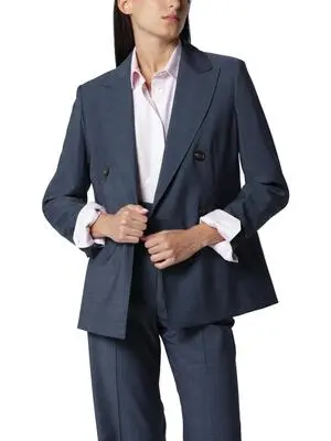 Max Mara Double-breasted Jacket In Denim Wool Canvas - Blue
