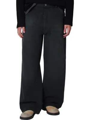 MAISON MARGIELA Double-dyed Cotton Work Trousers With Spot Detailing - Black