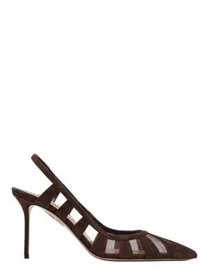 AQUAZZURA Suede Slingback Pumps With Stiletto Heel - Brown