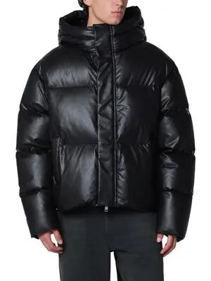 MAISON MARGIELA Hooded Down Jacket In Glossy Leather - Black