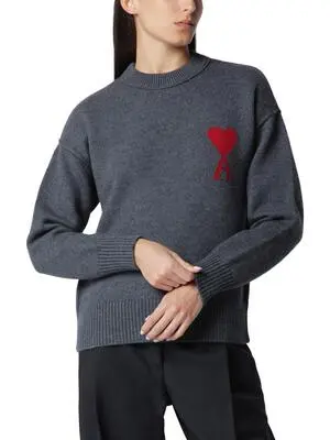 AMI Paris Ami Paris Virgin Wool Ami De Coeur Sweater Grey