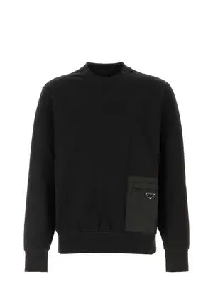 Prada Stretch Jersey Sweatshirt With Technical Pocket - Black