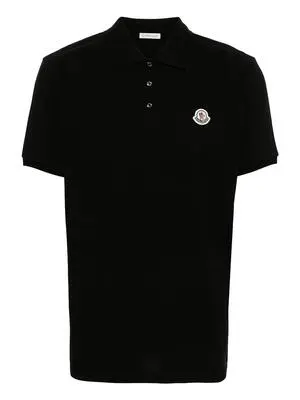 Moncler Pique Cotton Polo Shirt With Logo Patch Black