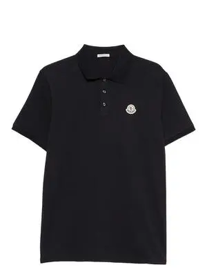Moncler Pique Cotton Polo Shirt With Logo Patch Blue