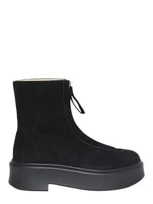 THE ROW Suede Zip Up Boots - Black