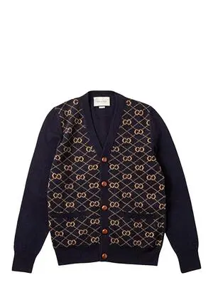 Gucci Gg Jacquard Pattern Cardigan - Black