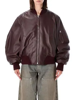 Attico Anja Oversized Leather Bomber Jacket - Wine