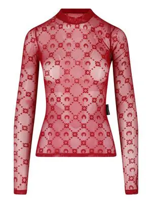 MARINE SERRE High Neck Printed Bodysuit - Red