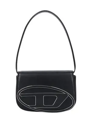 DIESEL® Leather Crossbody Bag With Silver Tone Logo - Black