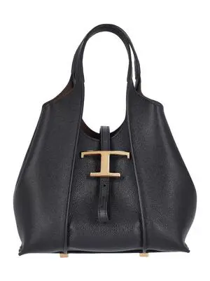 TOD`S Tod's Calfskin Crossbody Bag With Gold Tone "t" Detail - Black