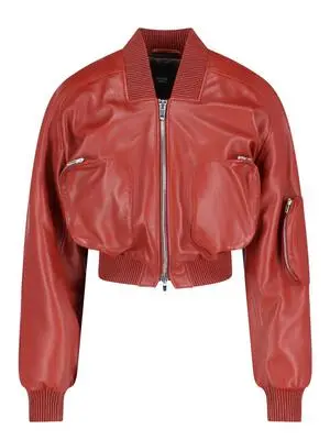 Phoebe Philo 100% Leather Zip-up Bomber Jacket - Rosso