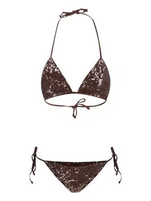 PAROSH Sequin Halter Neck Bikini - Brown