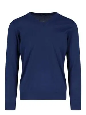 DRUMOHR Classic V-neck Fine Knit Sweater - Blue
