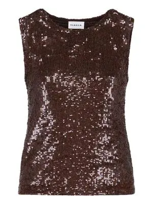 PAROSH Sleeveless Sequin Top - Brown
