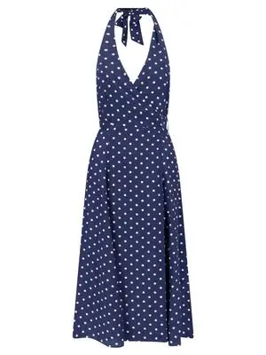 PAROSH Halterneck Polka Dot Maxi Dress - Blue