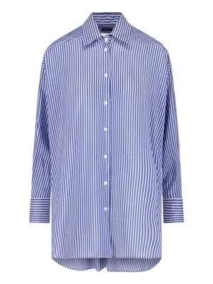 Kiton 100% Silk Striped Button-front Shirt - Blue