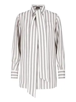 Kiton Striped Silk Shirt With Tie Detail - Beige