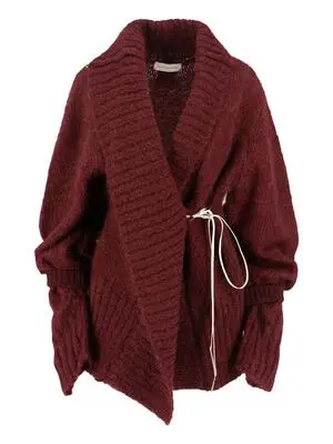 Dries Van Noten Oversized Ribbed Shawl Collar Wrap Cardigan - Red