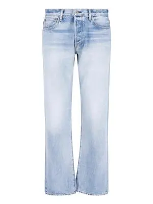 TOM FORD Denim Jeans With Bovine Leather Trim - Light Blue