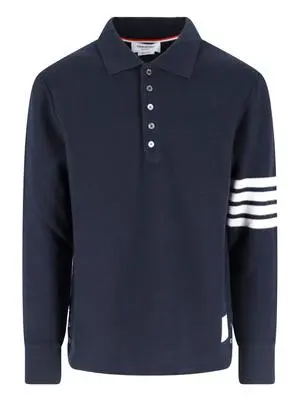 Thom Browne Long Sleeve Polo Shirt With Signature Striping - Blue