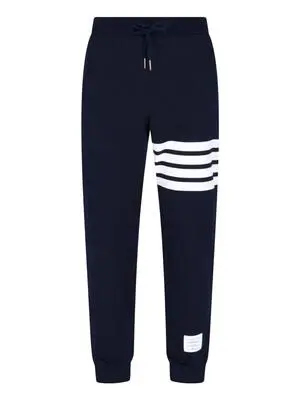 Thom Browne 100% Cotton Trousers With Signature Stripes - Blue