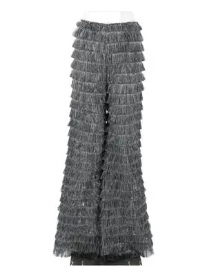 Alberta Ferretti Fil Coupé Trousers With Fringe Trim - Grey