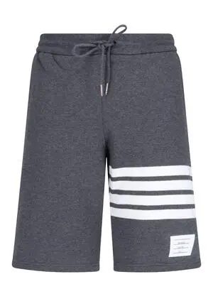Thom Browne Cotton Jersey Shorts With Signature Striping - Grey