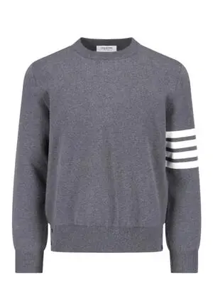 Thom Browne 100% Cotton Crewneck Sweater With Signature Striping - Grey