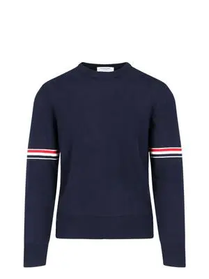 Thom Browne Crewneck Sweater With Striped Sleeves - Blue