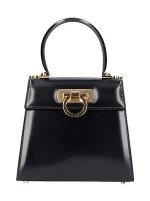 FERRAGAMO FERRAGAMO Calf Leather Mini Bag With Gold Tone Clasp Black