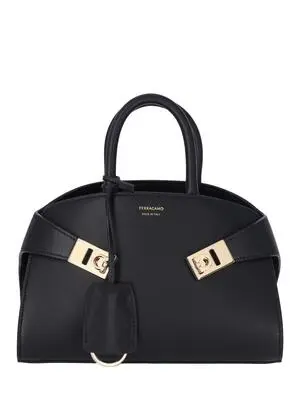 FERRAGAMO Leather Mini Handbag With Lambskin Lining - Black