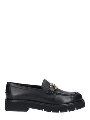 FERRAGAMO Leather Horsebit Loafers - Black