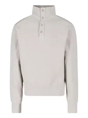 ENTIRE STUDIOS 100% Cotton Crewneck Sweater With Stand Collar - Cream