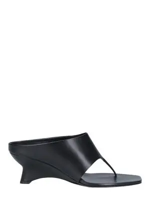 Khaite 100% Leather Wedge Thong Sandals - Black