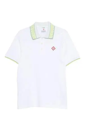 Casablanca Cotton Piqué Polo Shirt With Button Closure And Logo Patch - Bianco