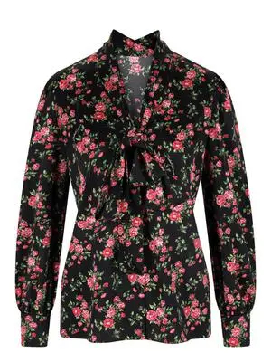 Dolce & Gabbana Floral Print Silk Blend Blouse With Tie Detail - Multicolour