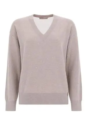 Herno V-neck Wool Blend Sweater With Embellishments - Ivory