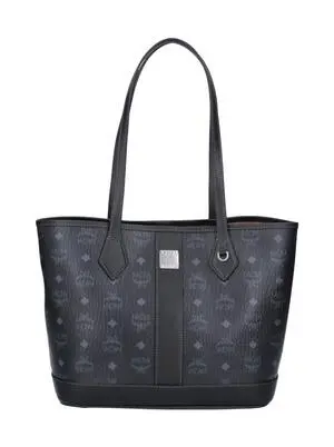 Mcm Polyurethane & Cotton Monogram Tote Bag With Cowhide Trim - Black