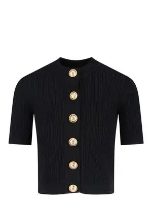 Balmain Crewneck Cardigan With Jewel Buttons In Viscose Blend - Black