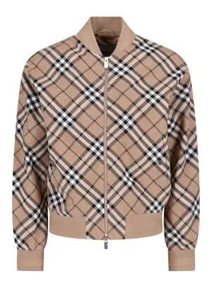 Burberry Checked Wool-blend Bomber Jacket - Beige