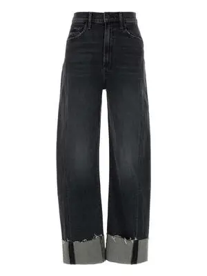 MOTHER Jeans Wide Leg, Raw Edge Hem - Black