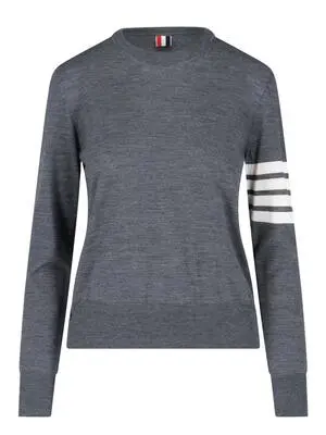 Thom Browne 100% Virgin Wool Crewneck Sweater With Signature Stripes - Grey