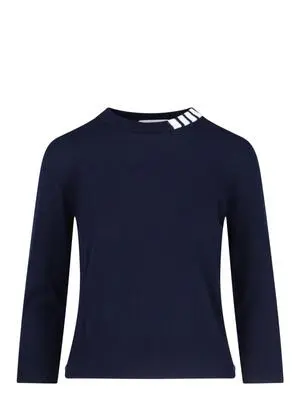 Thom Browne Long Sleeve Knit Sweater With Stripe Detail - Blue